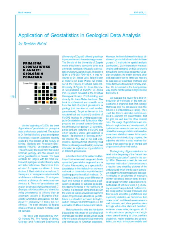 (PDF) Tomislav Malvić: Application of Geostatistics in Geological Data Analysis
