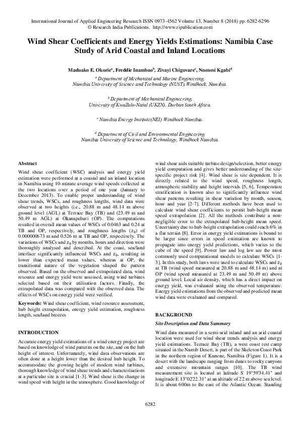 (PDF) Wind Shear Coefficients and Energy Yields Estimations : Namibia ...