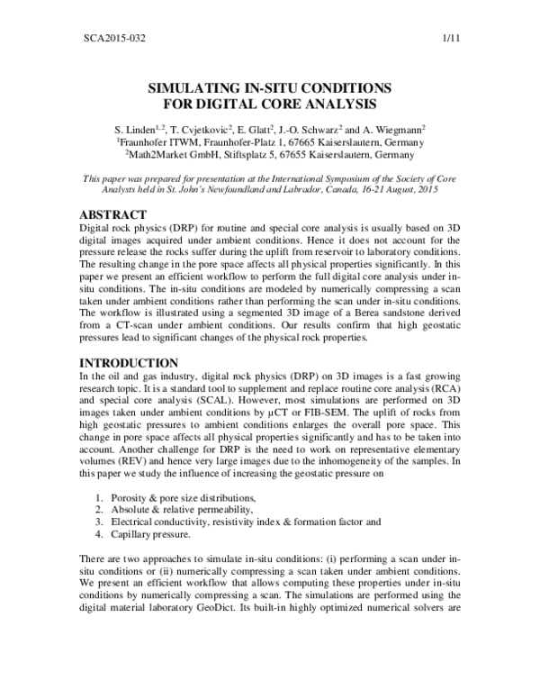 (PDF) Simulating In-Situ Conditions for Digital Core Analysis