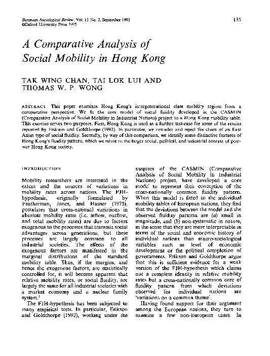 (PDF) A Comparative Analysis of Social Mobility in Hong Kong