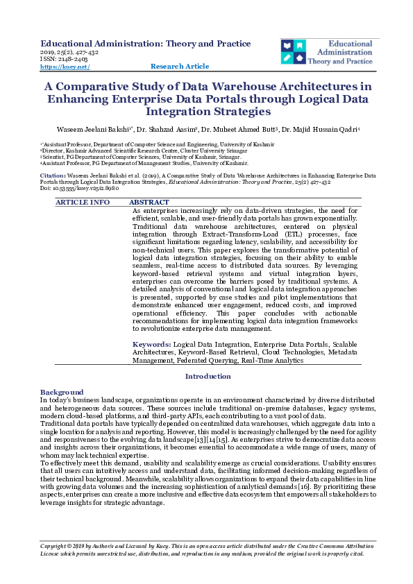 (PDF) A Comparative Study of Data Warehouse Architectures in Enhancing Enterprise Data Portals ...