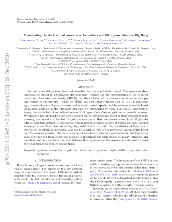 (PDF) Illuminating the Dark Side of Cosmic Star Formation Two Billion ...
