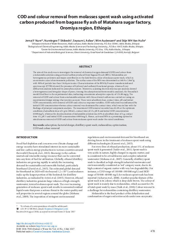 (PDF) COD and colour removal from molasses spent wash using activated ...