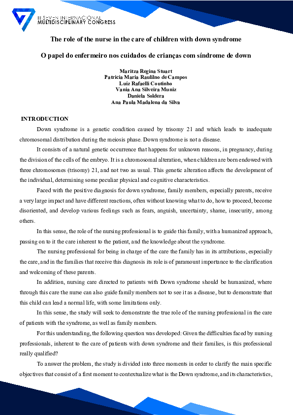 (PDF) The role of the nurse in the care of children with down syndrome
