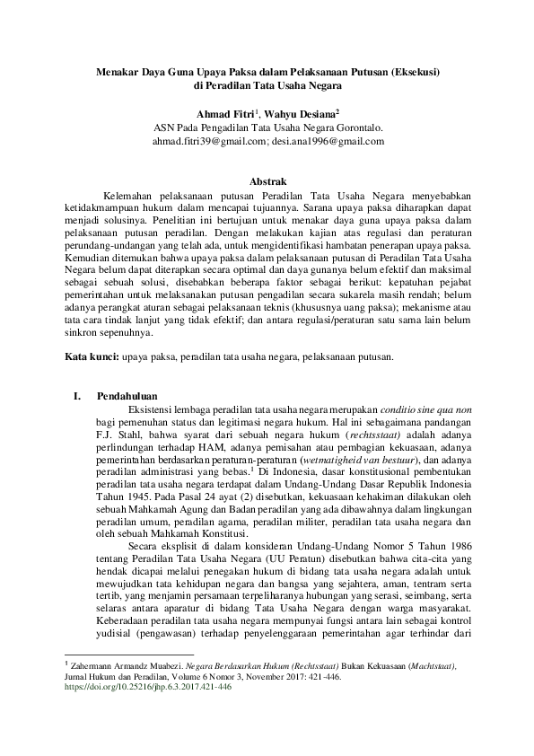 (PDF) Menakar Daya Guna Upaya Paksa dalam Pelaksanaan Putusan (Eksekusi) di Peradilan Tata Usaha ...