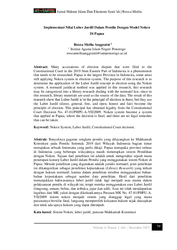 (PDF) Implementasi Nilai Luber Jurdil Dalam Pemilu Dengan Model Noken ...