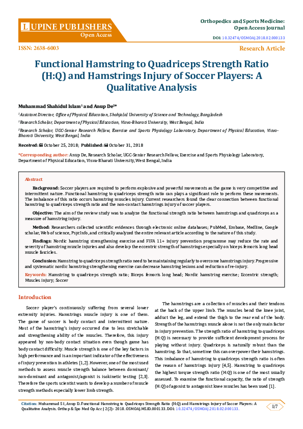 (PDF) Functional Hamstring to Quadriceps Strength Ratio (H:Q) and ...