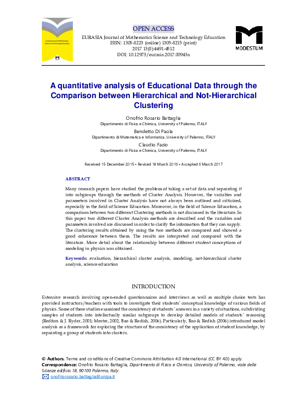 (PDF) A quantitative analysis of Educational Data through the Comparison between Hierarchical ...