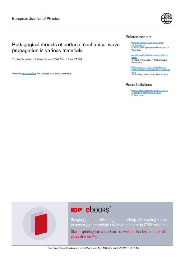 (PDF) Pedagogical models of surface mechanical wave propagation in various materials