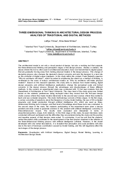 (PDF) Three Dimensional Thinking in Architectural Design Process ...