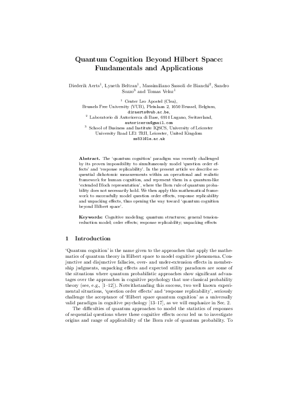 (PDF) Quantum Cognition Beyond Hilbert Space: Fundamentals and Applications