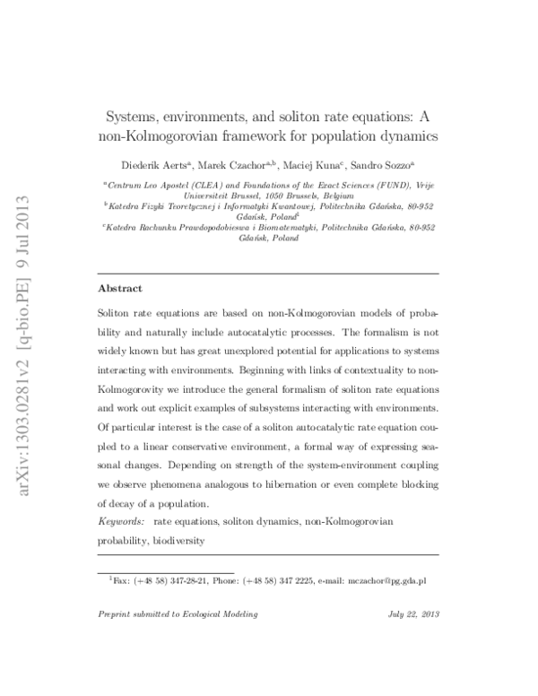 (PDF) Systems, environments, and soliton rate equations: A non-Kolmogorovian framework for ...