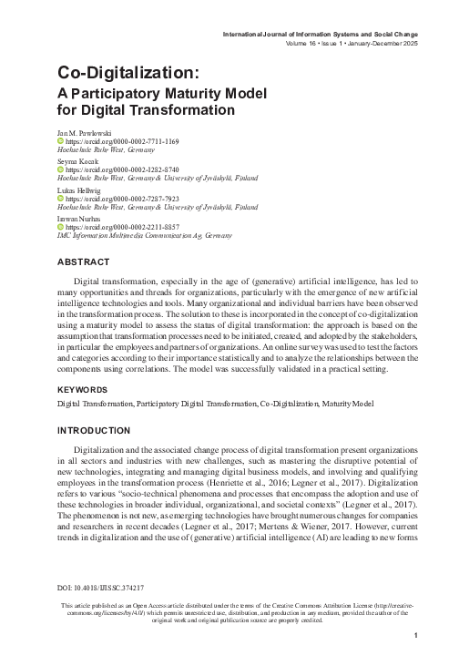 (PDF) A Participatory Maturity Model for Digital Transformation