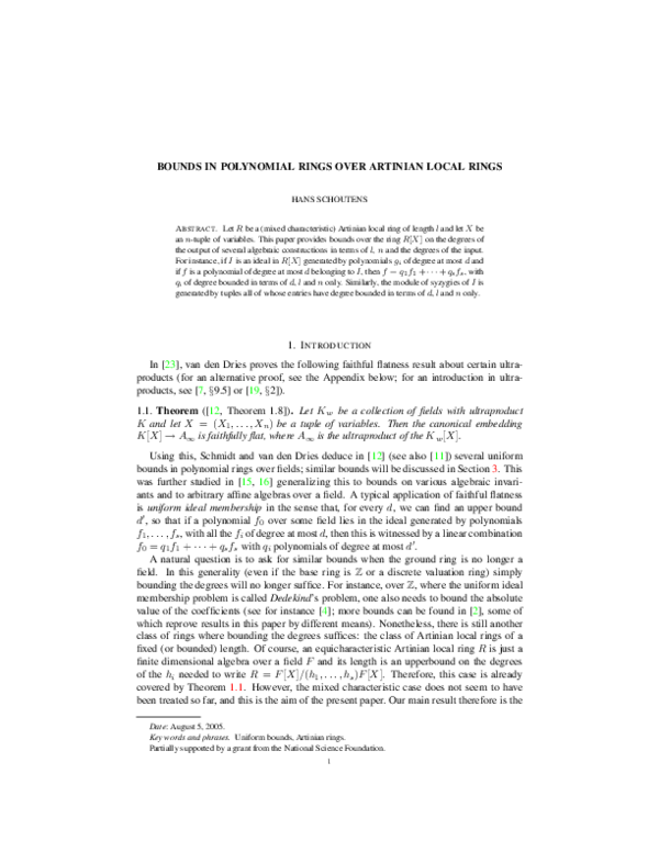 (PDF) Bounds in Polynomial Rings over Artinian Local Rings
