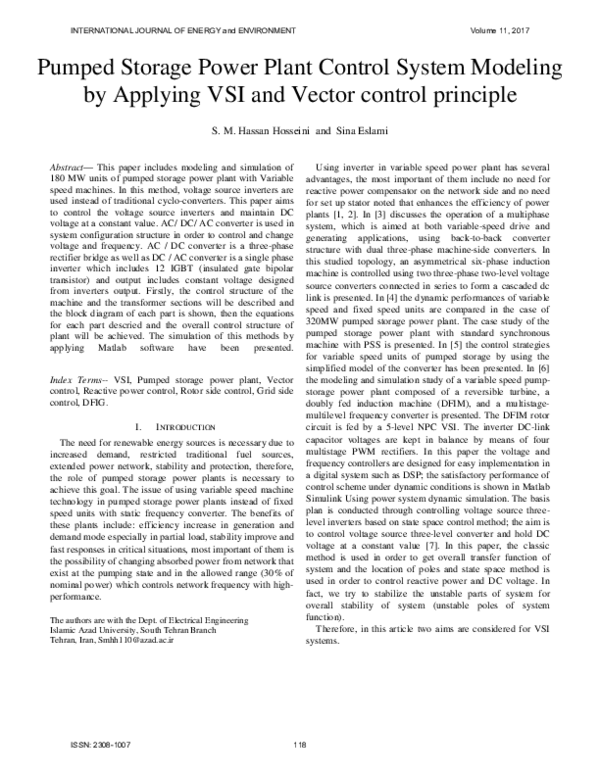 (PDF) Pumped Storage Power Plant Control System Modeling by Applying VSI and Vector control ...
