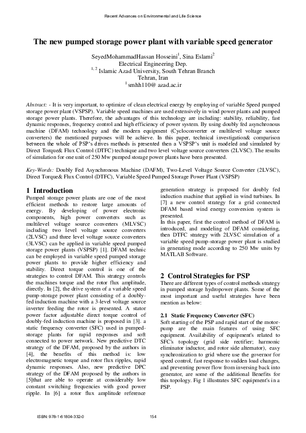 (PDF) The new pumped storage power plant with variable speed generator