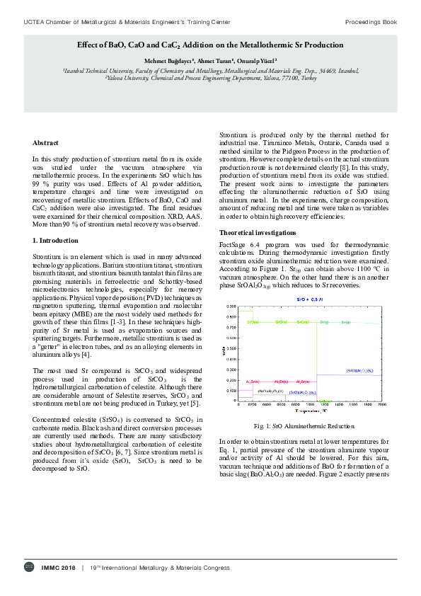 (PDF) Eff ect of BaO , CaO and CaC 2 Addition on the Metallothermic Sr ...