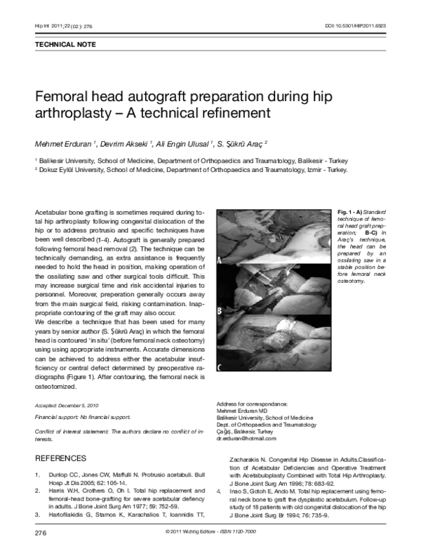 (PDF) Femoral head autograft preparation during hip arthroplasty – A ...