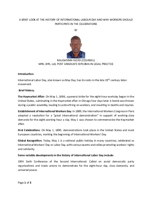 (PDF) A BRIEF LOOK AT THE HISTORY OF INTERNATIONAL LABOUR DAY AND WHY ...