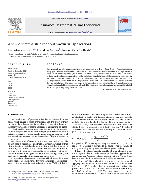 (PDF) A new discrete distribution with actuarial applications