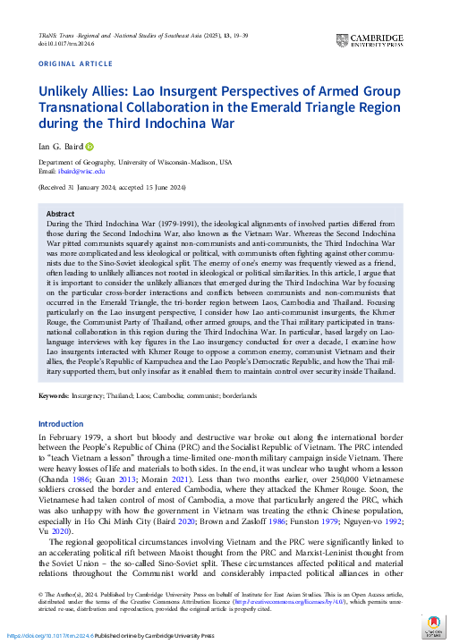 (PDF) Unlikely Allies: Lao Insurgent Perspectives of Armed Group Transnational Collaboration in ...