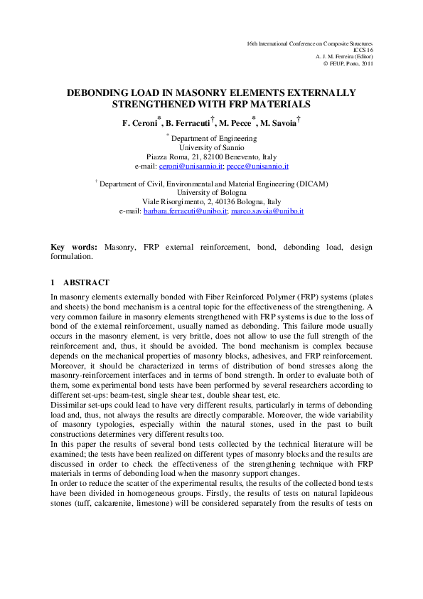 (PDF) Debonding Load in Masonry Elements Externally Strengthened with ...