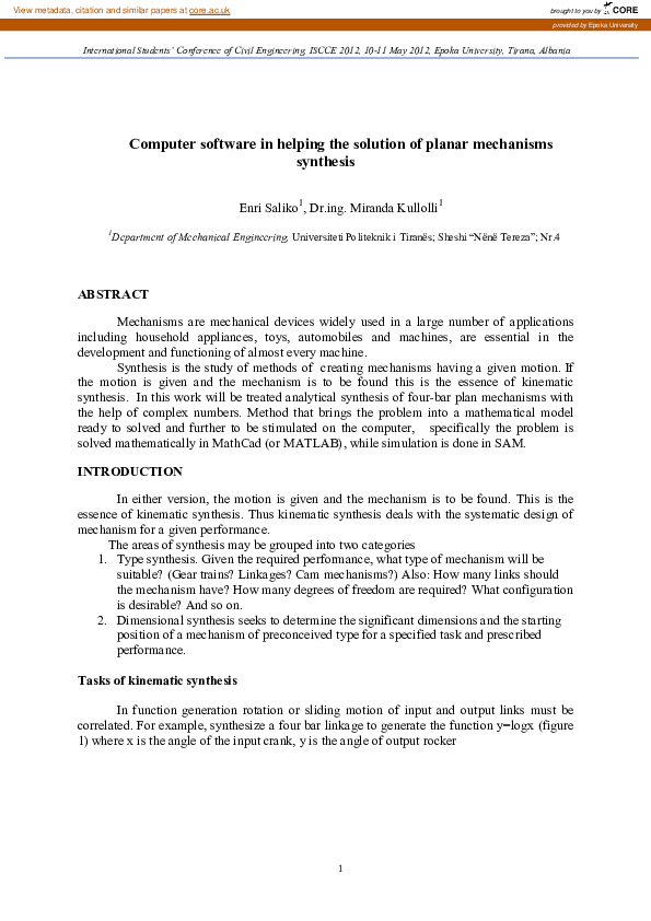 (PDF) Computer software in helping the solution of planar mechanisms ...