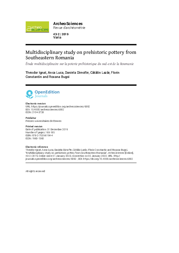 (PDF) Multidisciplinary study on prehistoric pottery from Southeastern ...