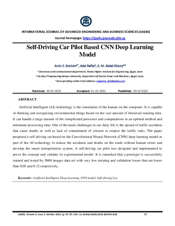(PDF) Self-Driving Car Based CNN Deep Learning Model