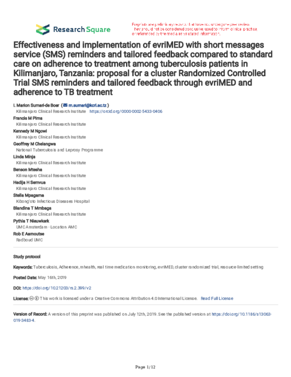 (PDF) Effectiveness and implementation of evriMED with short messages ...