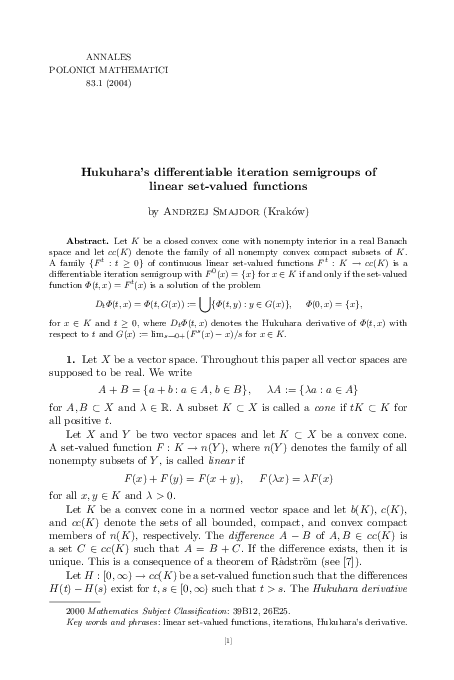 (PDF) Hukuhara's differentiable iteration semigroups of linear set-valued functions