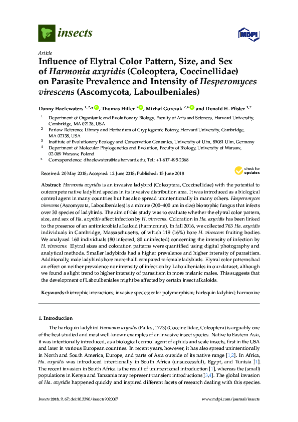 (PDF) Influence of Elytral Color Pattern, Size, and Sex of Harmonia ...