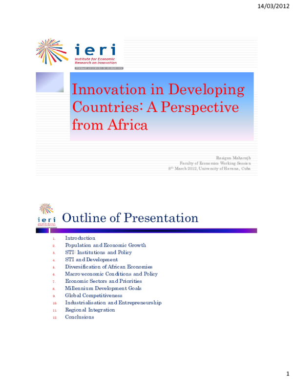 (PDF) Innovation in Developing Countries: A Perspective from Africa