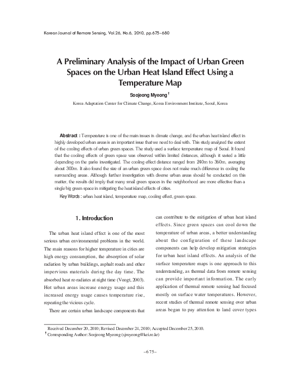 (PDF) A Preliminary Analysis of the Impact of Urban Green Spaces on the ...