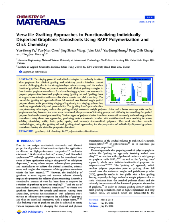 (PDF) Versatile Grafting Approaches to Functionalizing Individually Dispersed Graphene ...