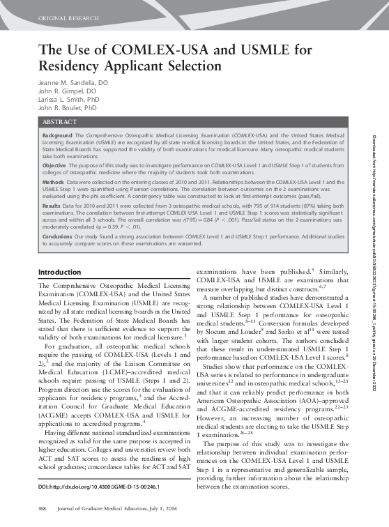 (PDF) The Use of COMLEX-USA and USMLE for Residency Applicant Selection