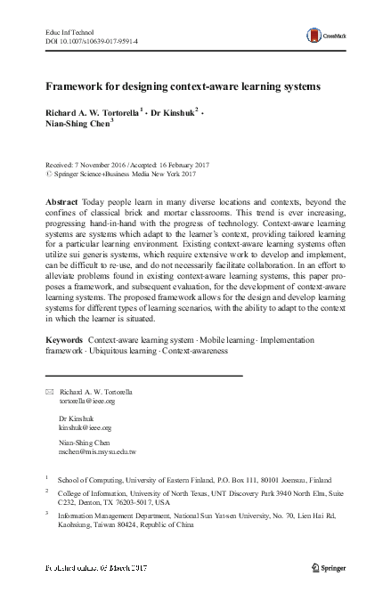 (PDF) Framework for designing context-aware learning systems