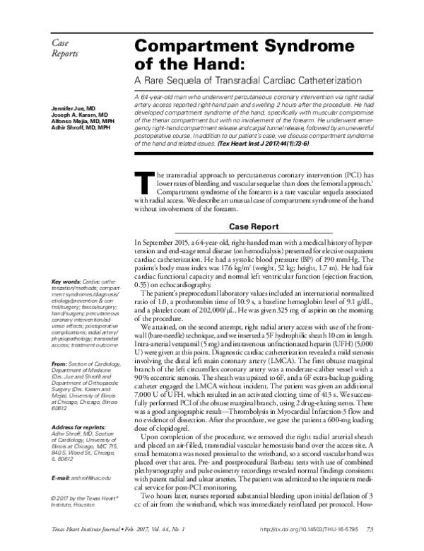 (PDF) Compartment Syndrome of the Hand: A Rare Sequela of Transradial ...