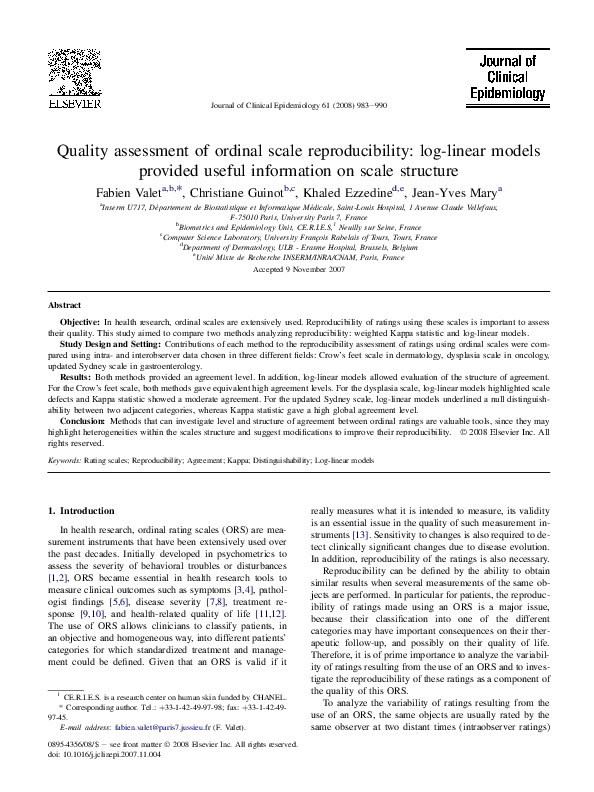 (PDF) Quality assessment of ordinal scale reproducibility: log-linear ...