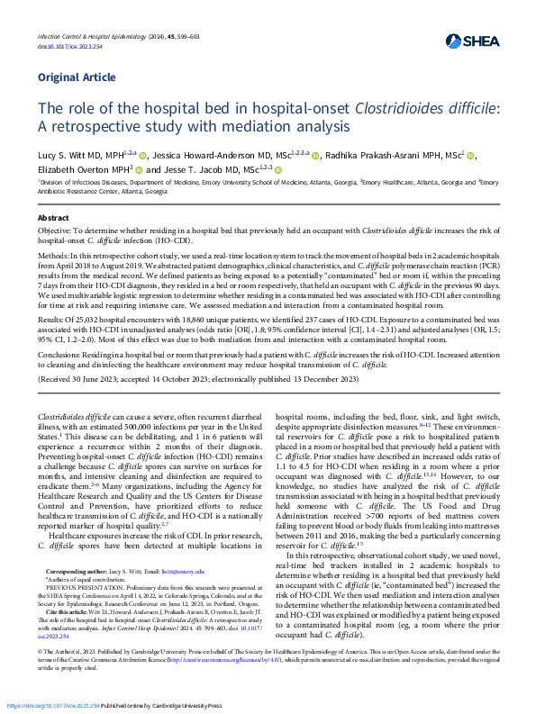 (PDF) The role of the hospital bed in hospital-onset Clostridioides ...