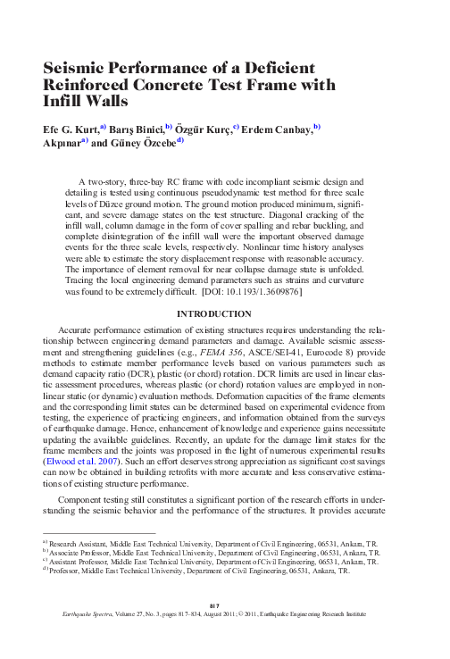 (PDF) Seismic Performance of a Deficient Reinforced Concrete Test Frame ...