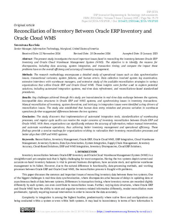 (PDF) Reconciliation of Inventory Between Oracle ERP Inventory and ...