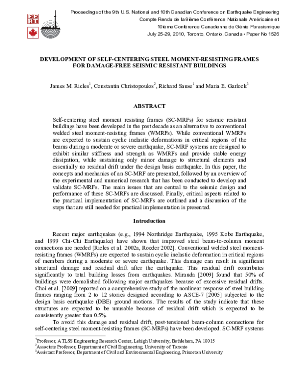 (PDF) Development of self-centering steel moment-resisting frames for ...