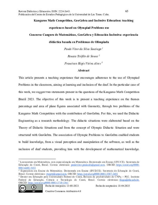 (PDF) Kangaroo Math Competition, GeoGebra and Inclusive Education: teaching experiences based on ...
