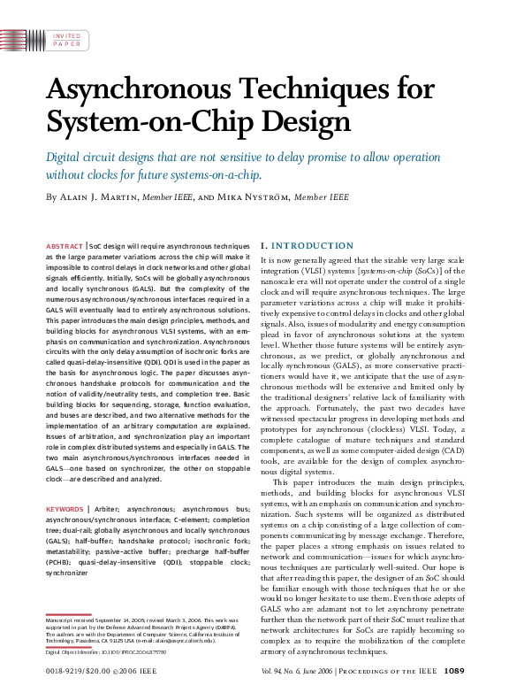 (PDF) Asynchronous Techniques for System-on-Chip Design