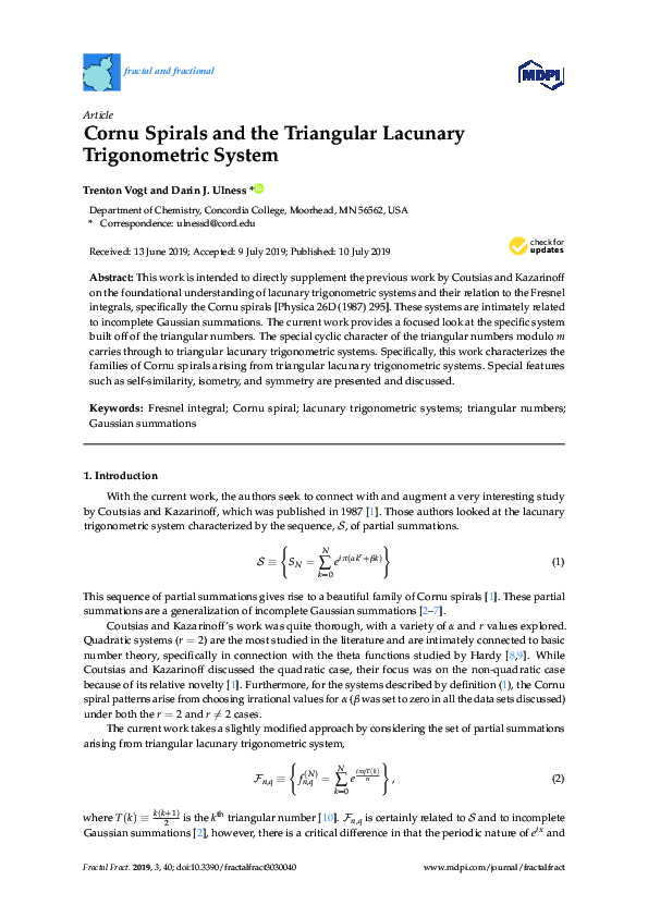 (PDF) Cornu Spirals and the Triangular Lacunary Trigonometric System
