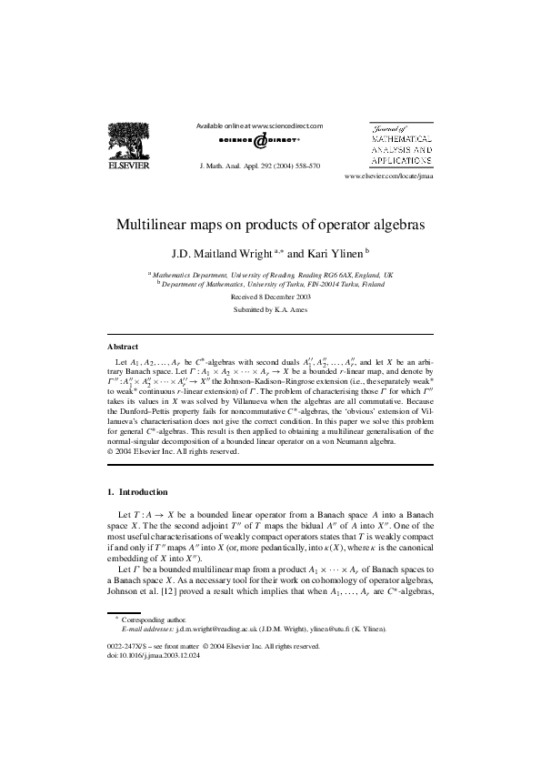 (PDF) Multilinear maps on products of operator algebras