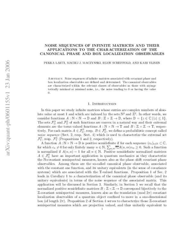 (PDF) Noise sequences of infinite matrices and their applications to the characterization of the ...