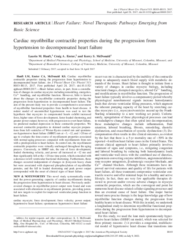 (PDF) Cardiac myofibrillar contractile properties during the ...
