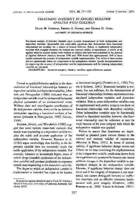 (PDF) Treatment Integrity in Applied Behavior Analysis with Children